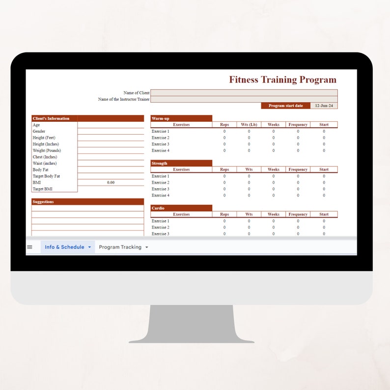 Fitness Tracker Spreadsheet Exercise Planner Personal Trainer Client ...