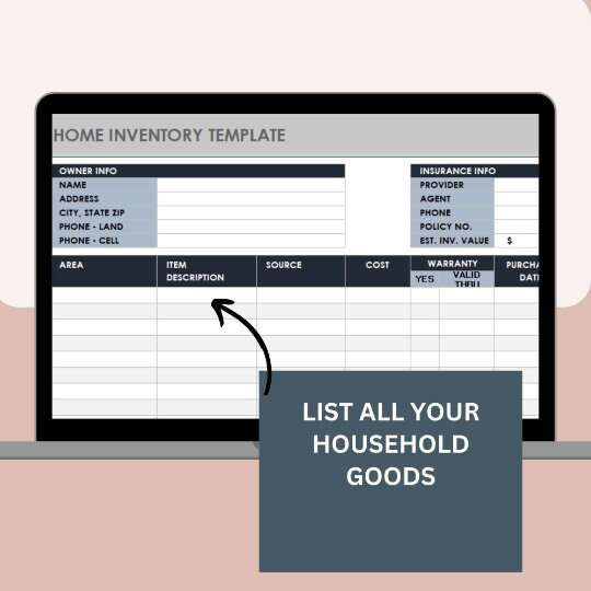 Home Inventory Tracker Spreadsheet for Google Sheets Excel Digital ...