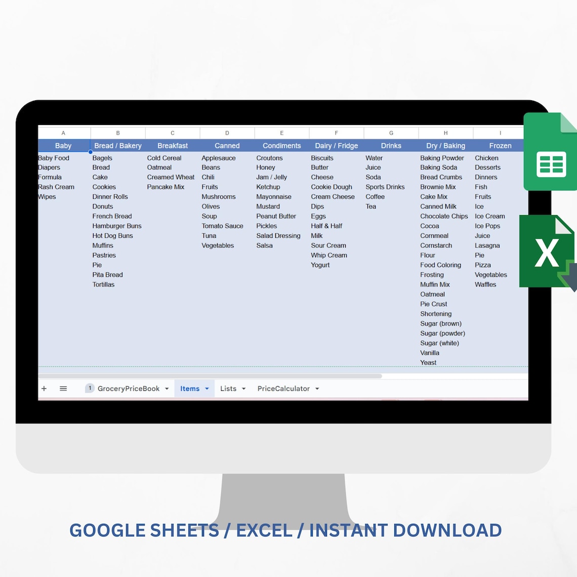 Grocery Cost Spreadsheet Template, Food Shopping Budget Excel ...