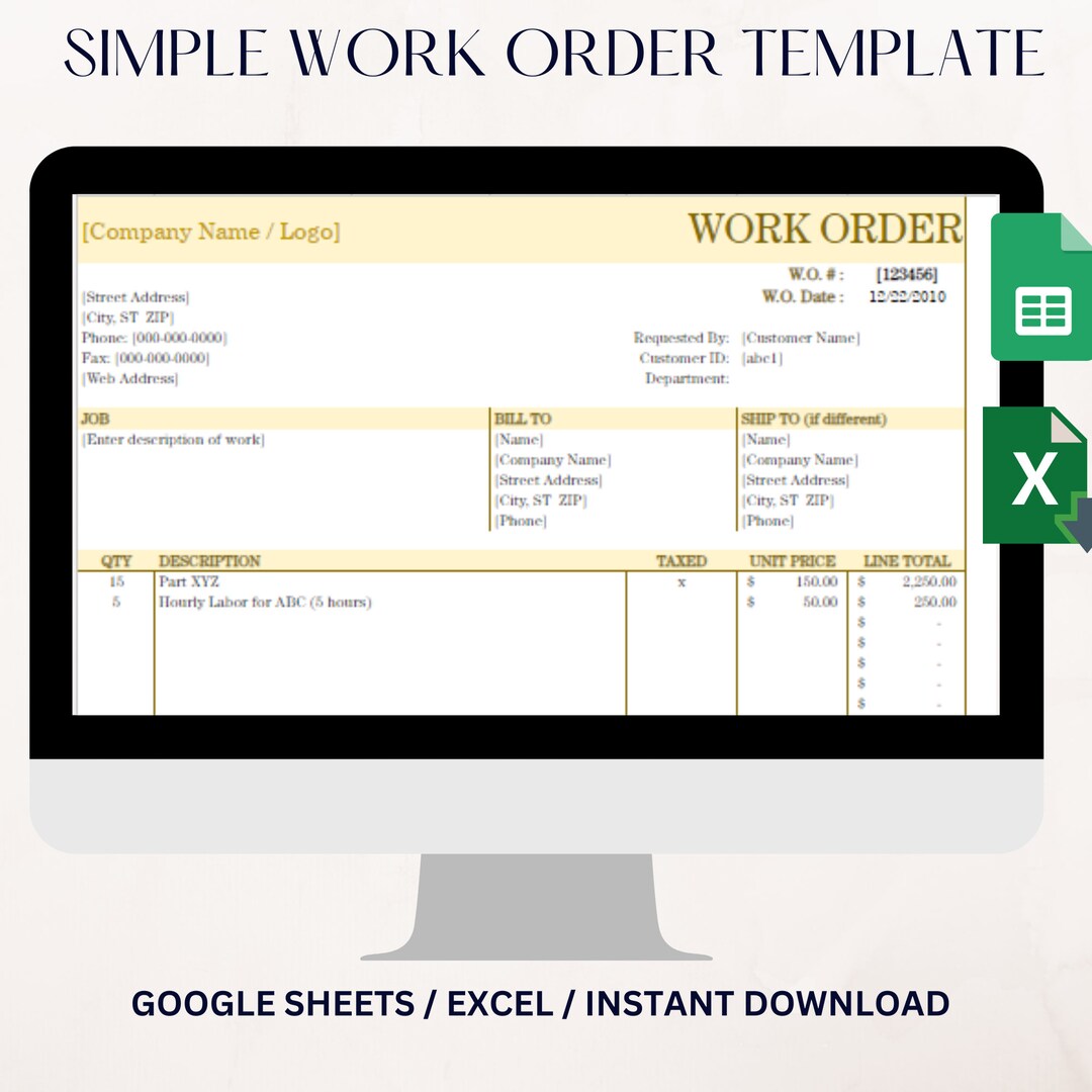 Work Order Invoice Template Google Sheets, Excel Invoice Spreadsheet ...