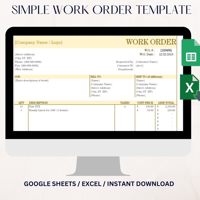 Work Order Invoice Template Google Sheets, Excel Invoice Spreadsheet ...