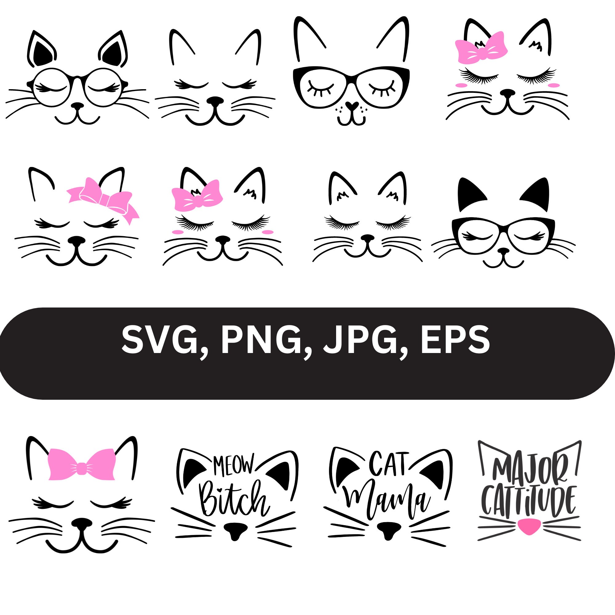 Cat SVG Bundle Cute Cat PNG Cut Files for Cricut Cat - Etsy