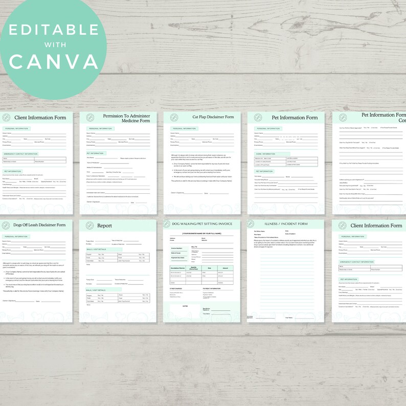 Ultimate Dog Walking, Pet Sitting Business Form Template Bundle, Pet ...