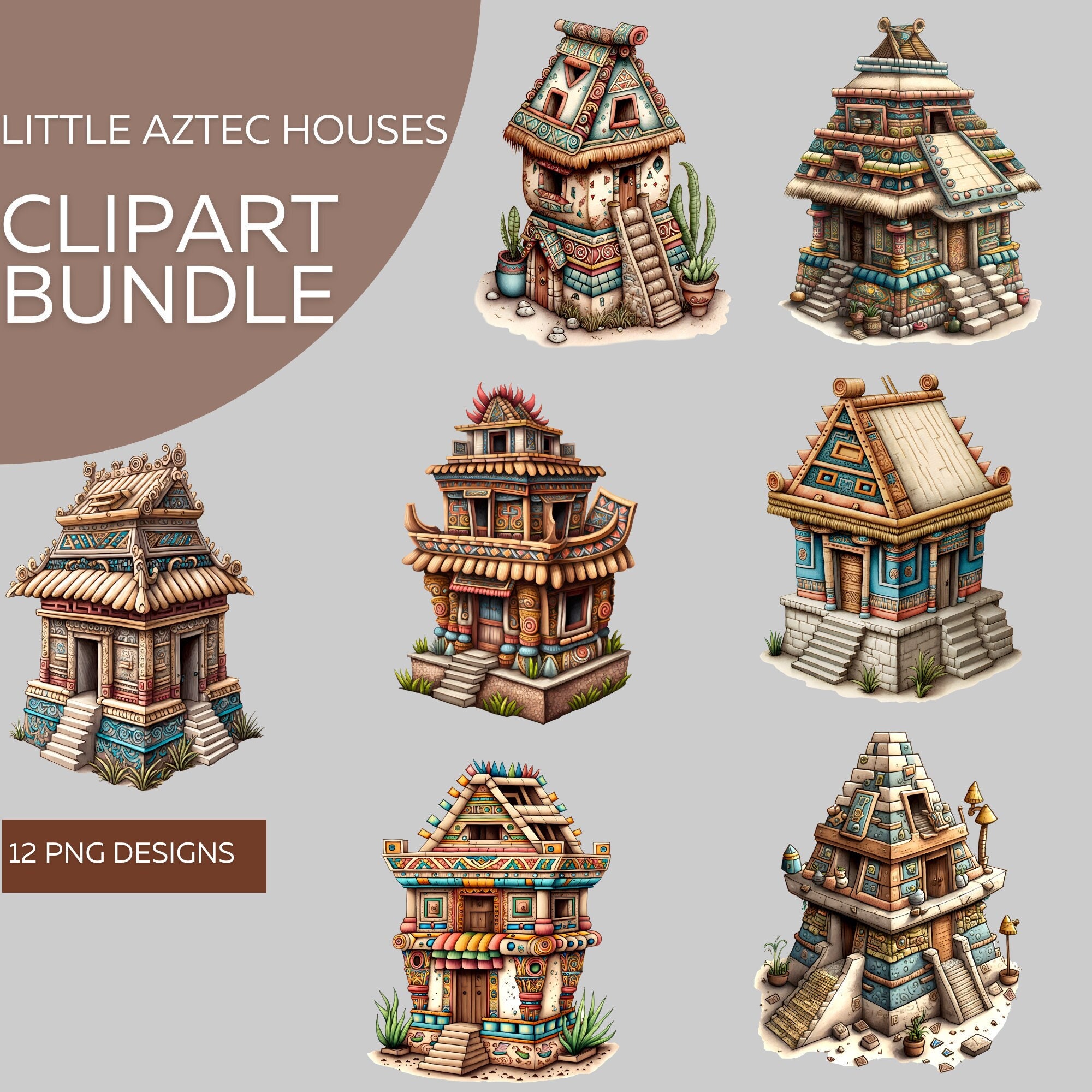 Little Aztec Houses 12 PNG Clipart Bundle Little House PNG House PNG ...