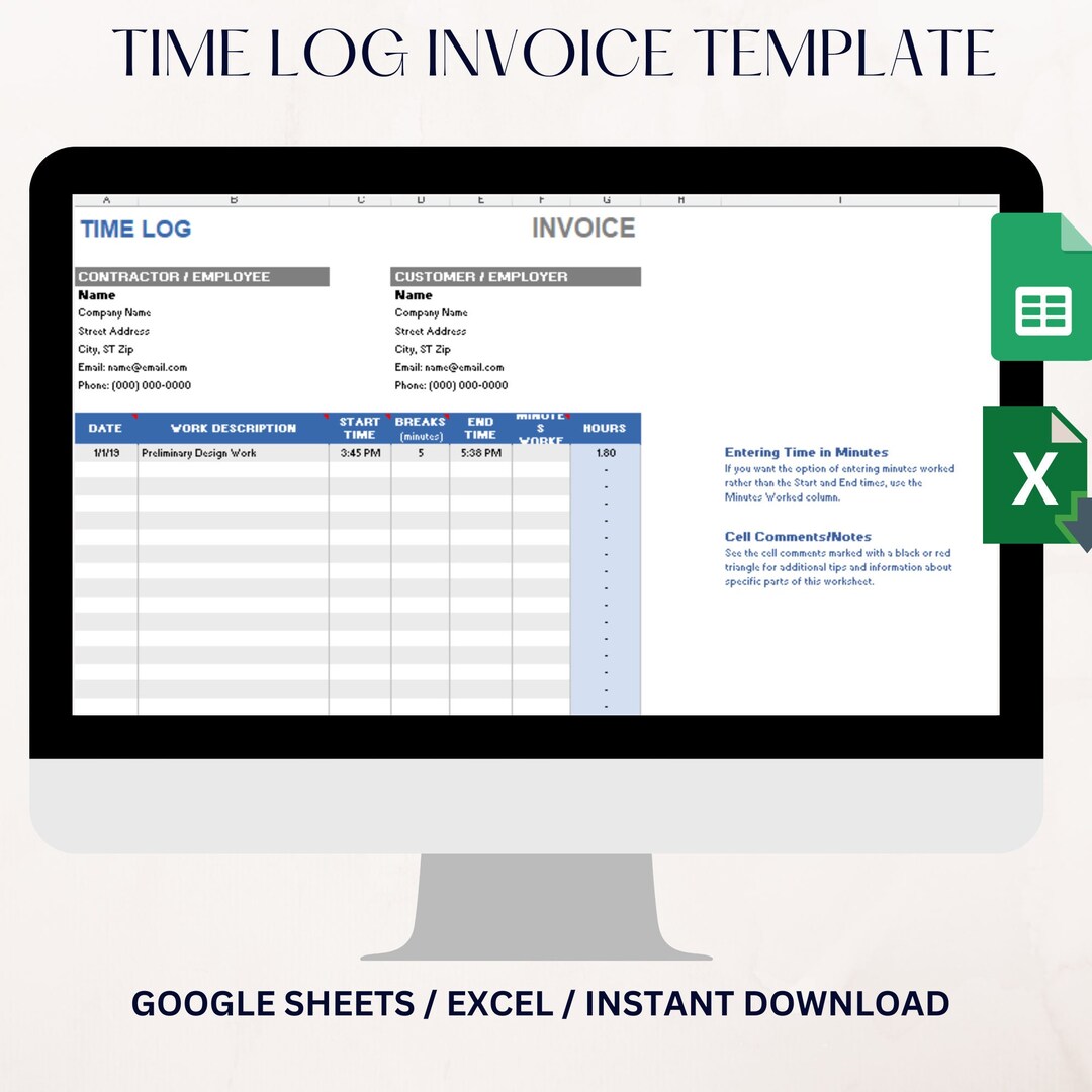Hours Worked Simple Invoice Template for Freelancers, Editable Invoice ...