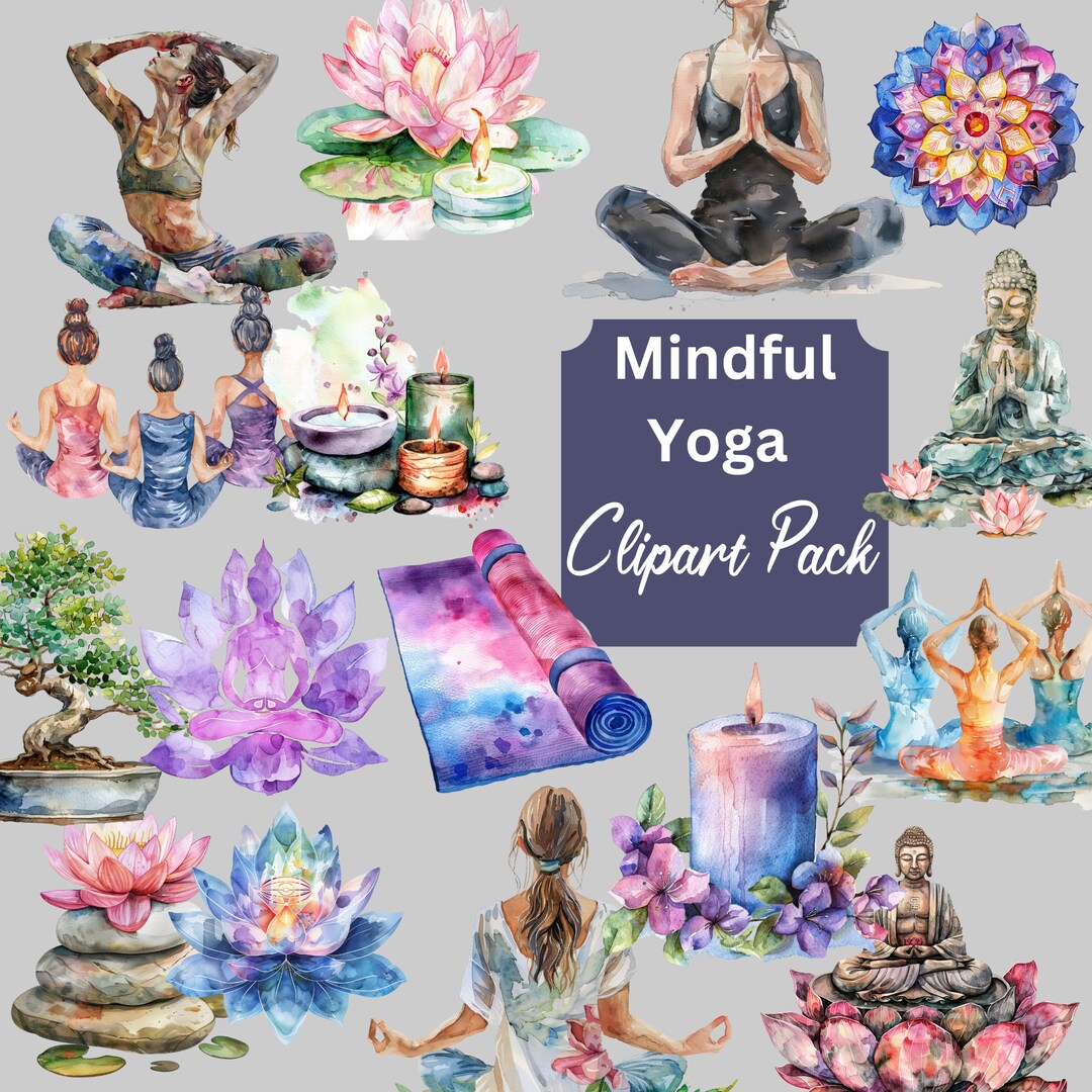 Mindful Yoga Clipart Bundle Meditation Spirituality Png's Yoga Poses ...