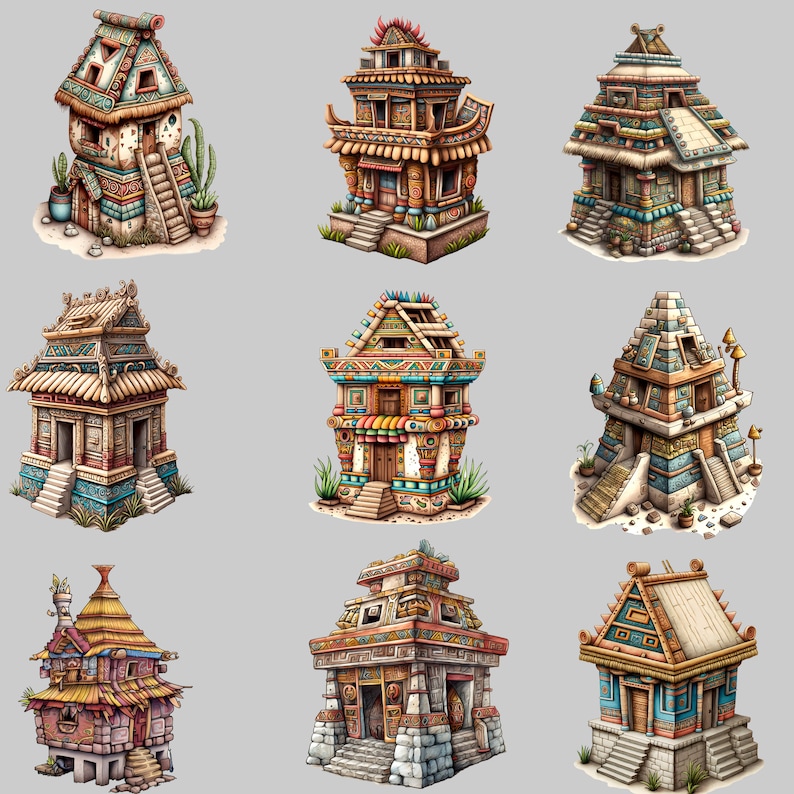 Little Aztec Houses 12 PNG Clipart Bundle Little House PNG House PNG ...