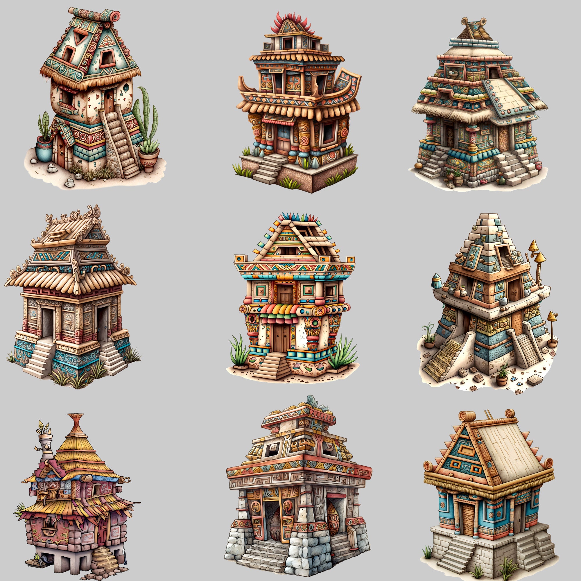 Little Aztec Houses 12 PNG Clipart Bundle Little House PNG House PNG ...