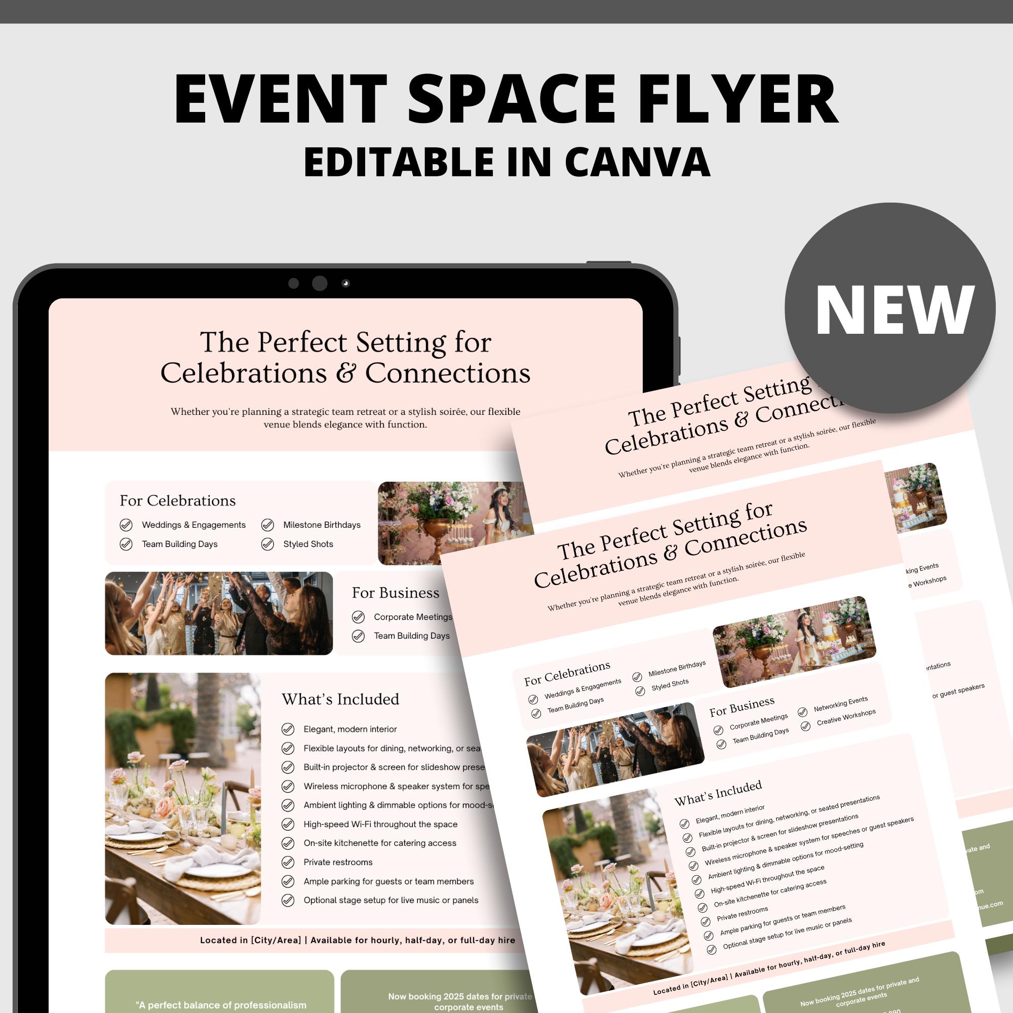Editable Event Space Flyer Template | Canva Venue Rental Marketing ...