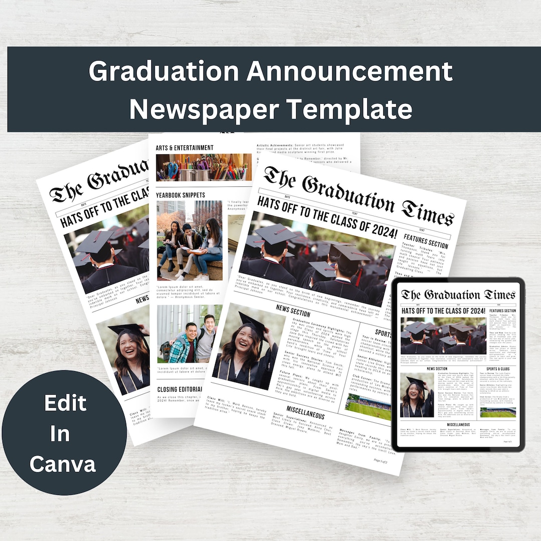 Newspaper Graduation Announcement Template With Photo, Graduation Party ...