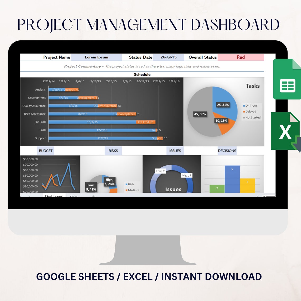Simple Project Management Spreadsheet Simple, Excel Dashboard, Task ...