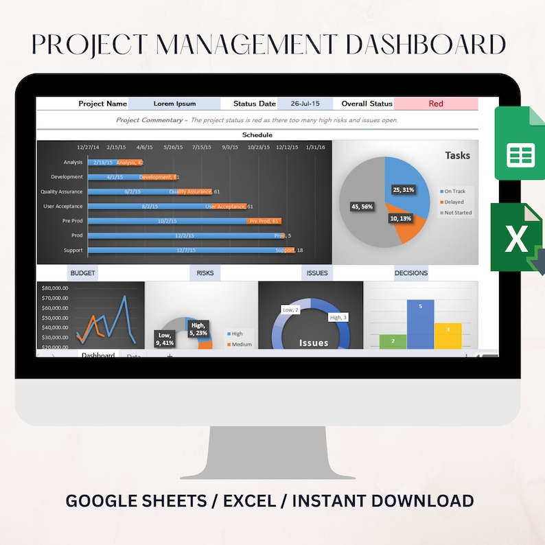 Simple Project Management Spreadsheet Simple, Excel Dashboard, Task Tracker, Project Tracker ...