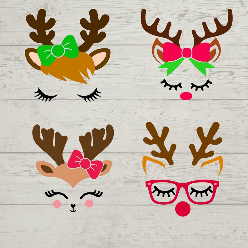 Christmas Reindeer Faces SVG, PNG Bundle, Cute Reindeer Face SVG ...