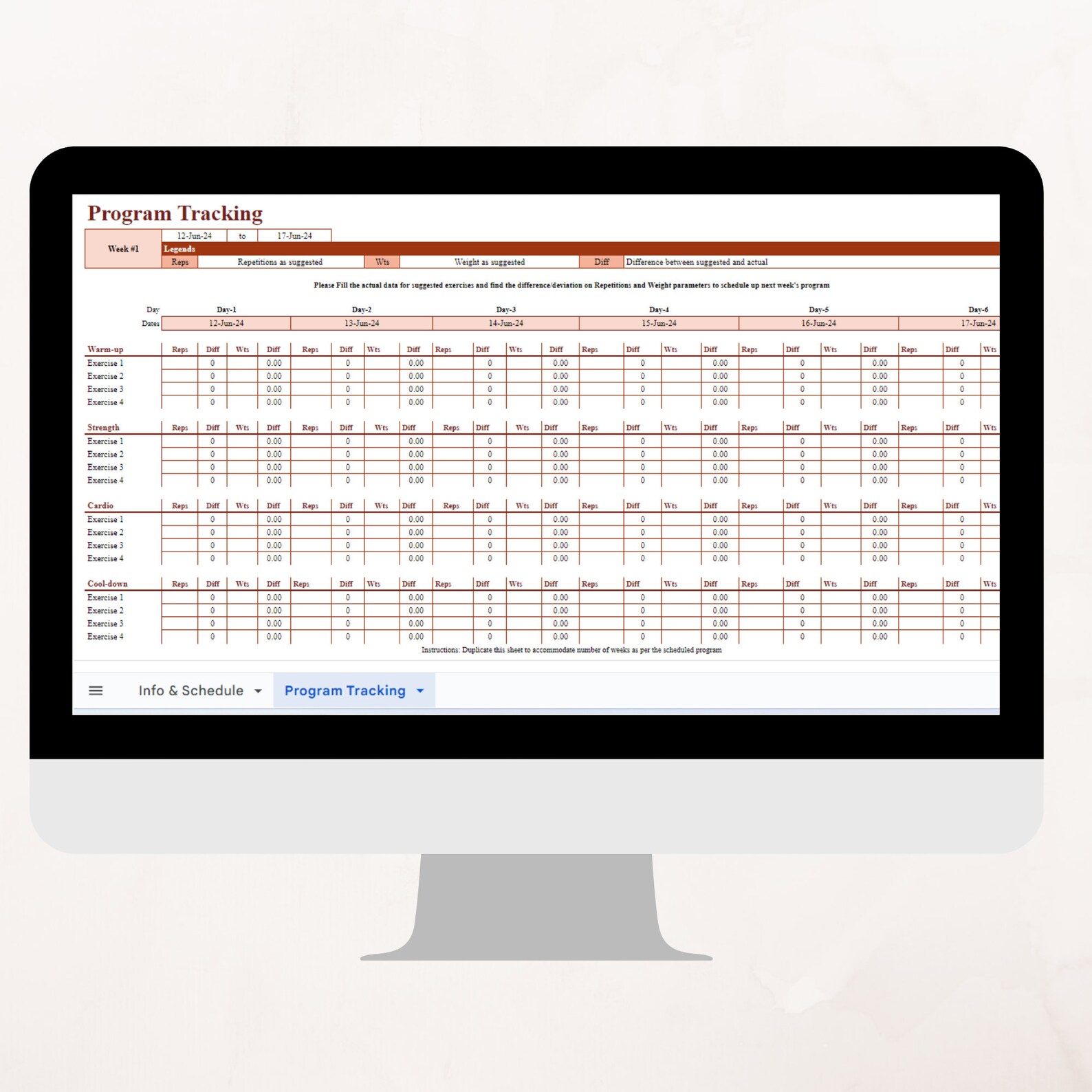 Fitness Tracker Spreadsheet Exercise Planner Personal Trainer Client ...
