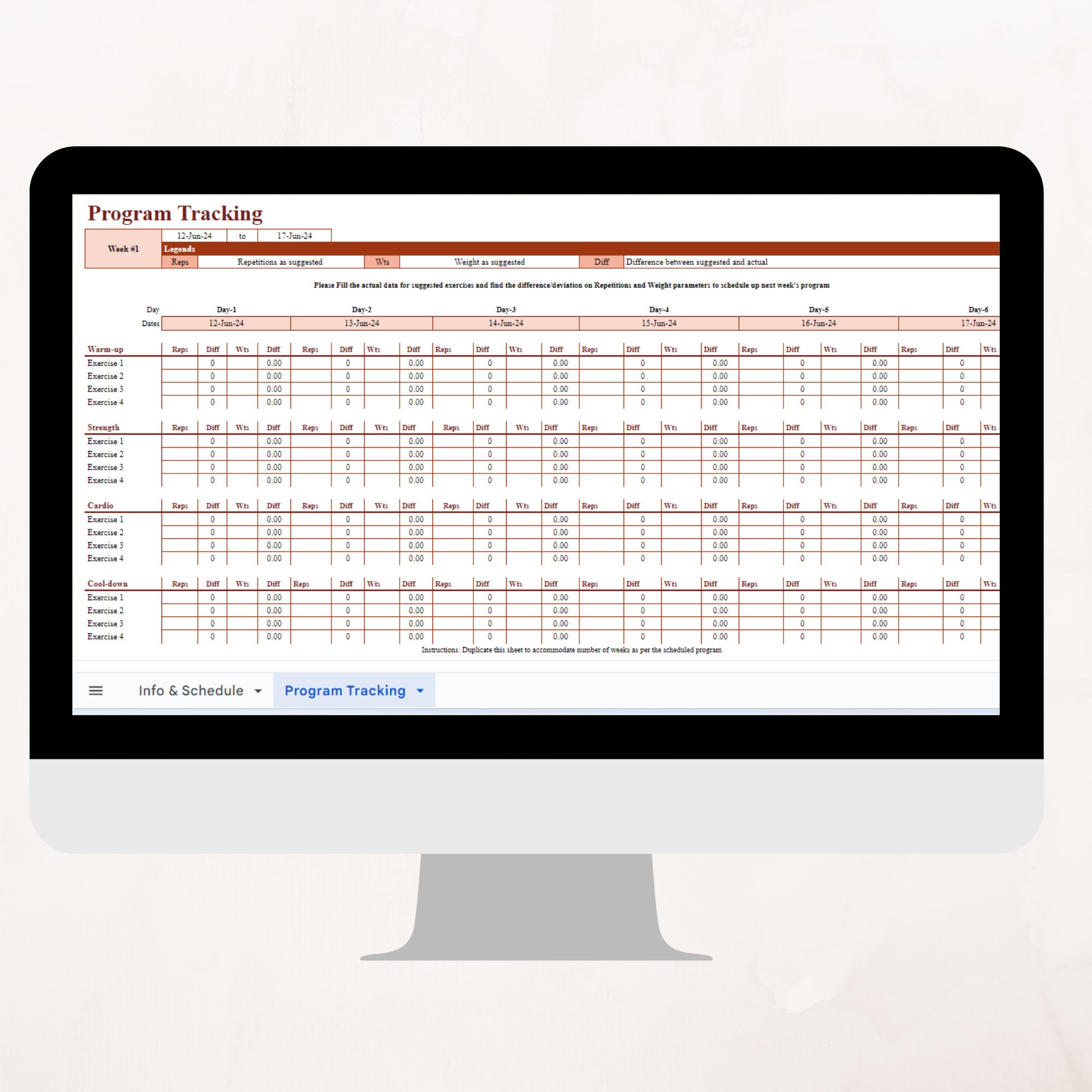 Fitness Tracker Spreadsheet Exercise Planner Personal Trainer Client ...