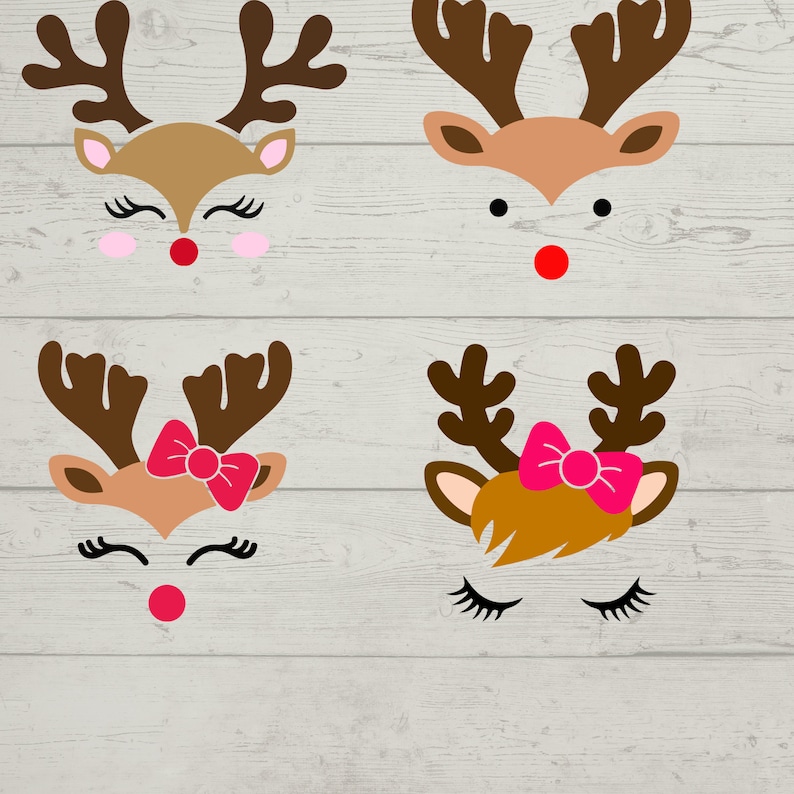 Christmas Reindeer Faces SVG, PNG Bundle, Cute Reindeer Face SVG ...