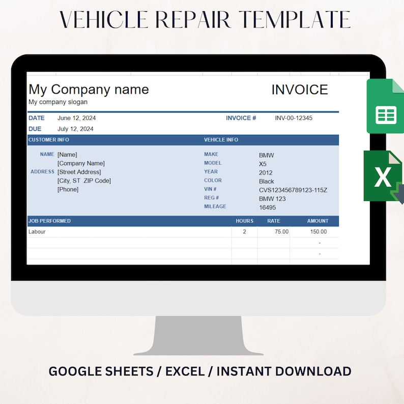 Automotive Service Invoice Template | Car Repair | Auto Repair Invoice ...
