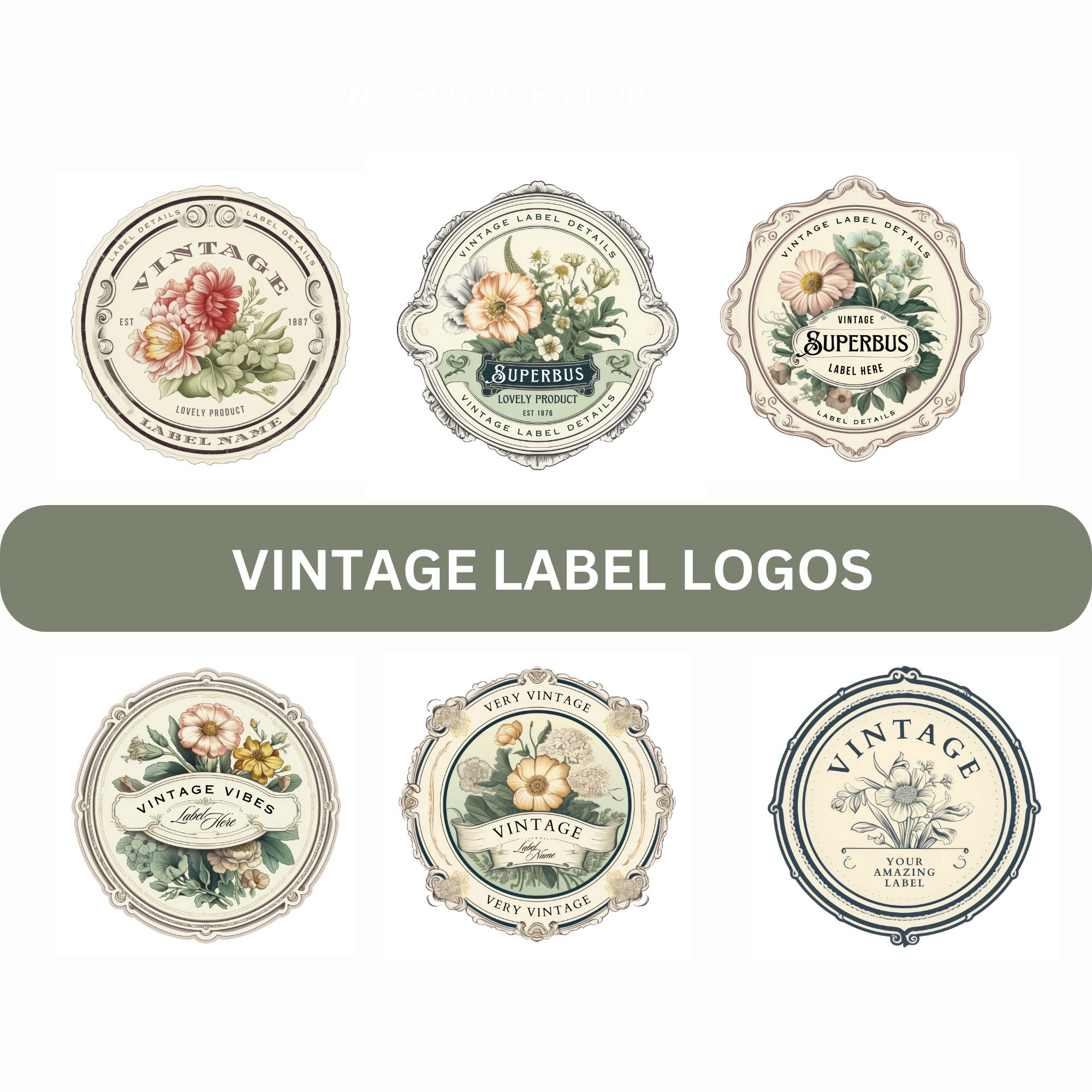 Canva Editable Vintage Label Logos, Floral Logo, Printable, Instant ...