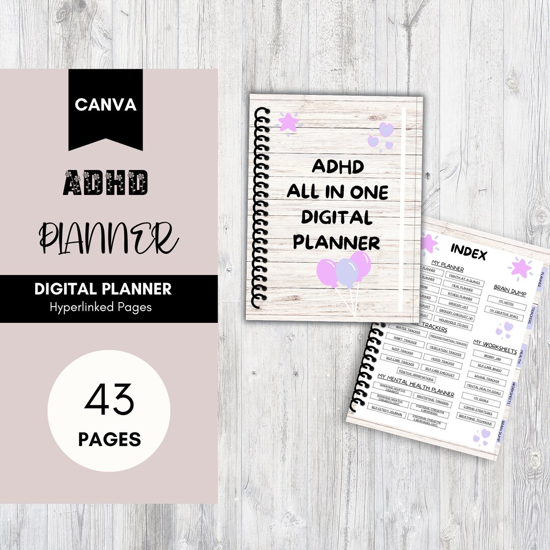 Adult Adhd Planner, Self Care Planner,adhd Digital Planner for One Note ...