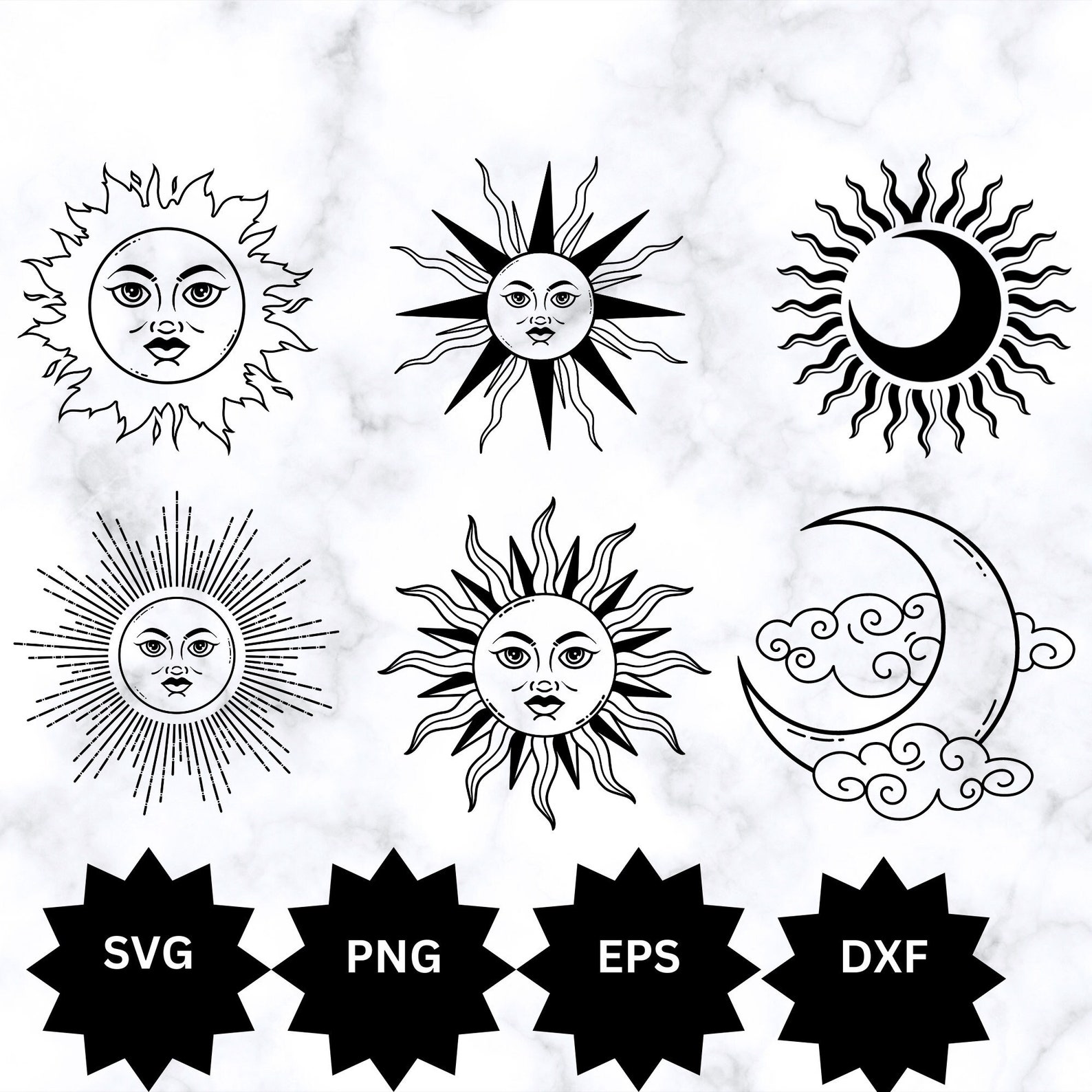 Mond und Sonne SVG Bundle, himmlische SVG-Designs, magischer Mond ...