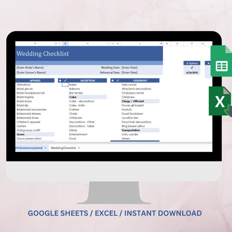 Wedding Checklist Excel Spreadsheet, Wedding to Do List, Wedding Budget ...