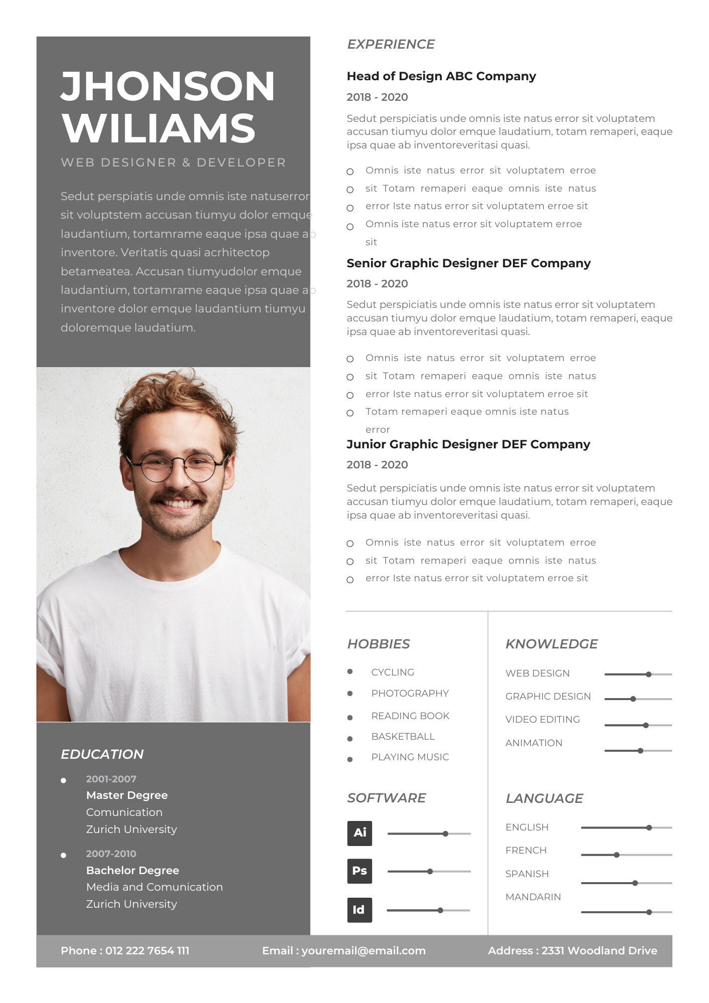 CV Template With Photo, Resume Template Word, Instant Digital Dowload ...