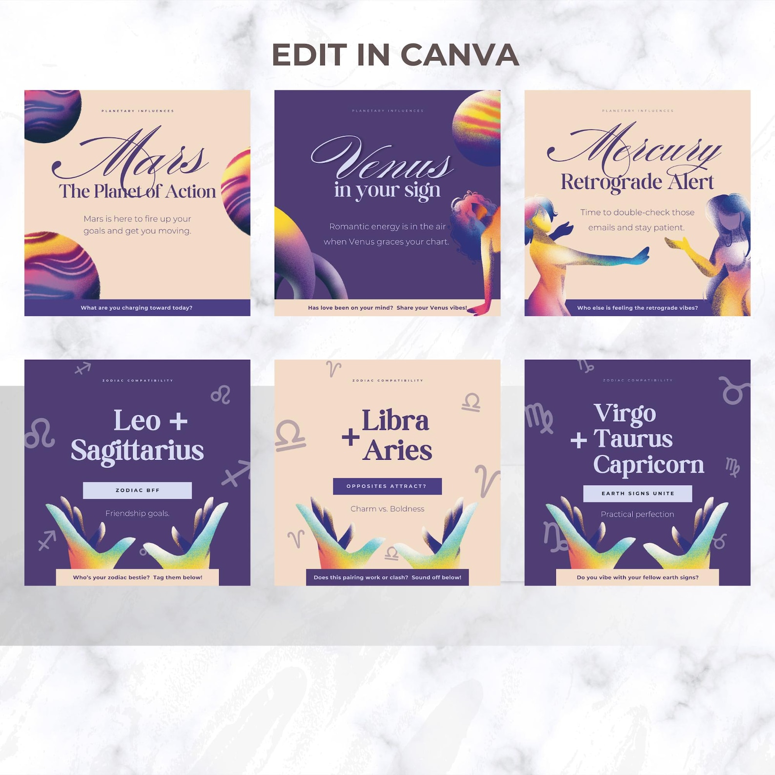 Astrology Social Media Templates Edit in Canva Instant Digital Download ...