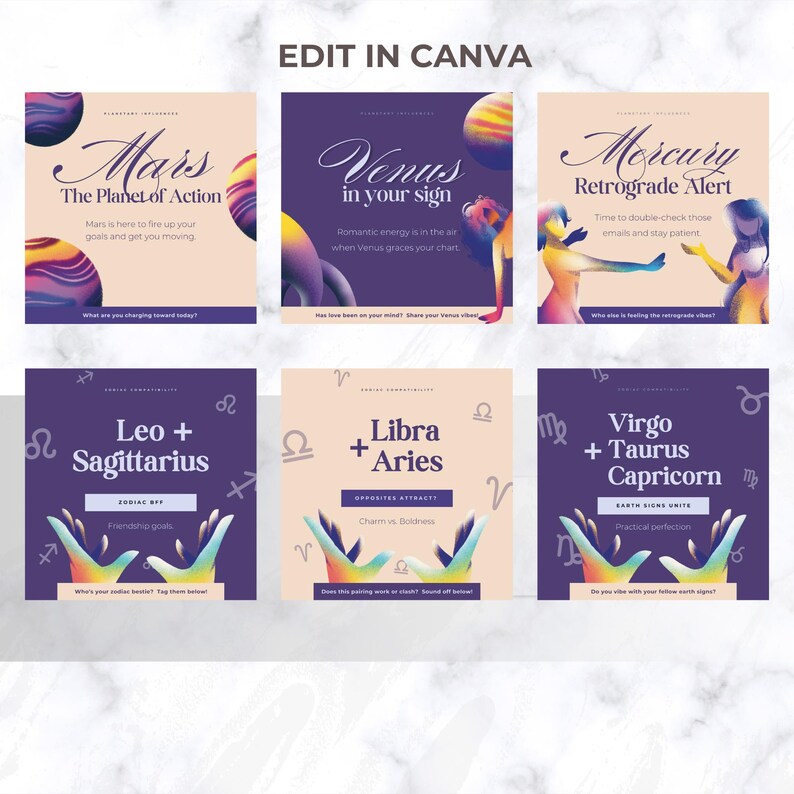 Astrology Social Media Templates Edit in Canva Instant Digital Download ...