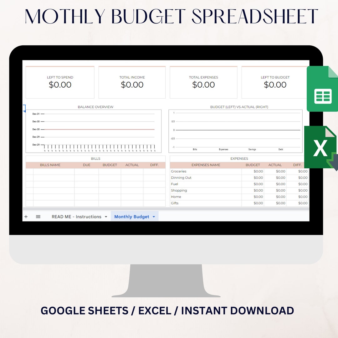 Google Sheets Monthly Budget | Simple Monthly Budget | Google Docs ...