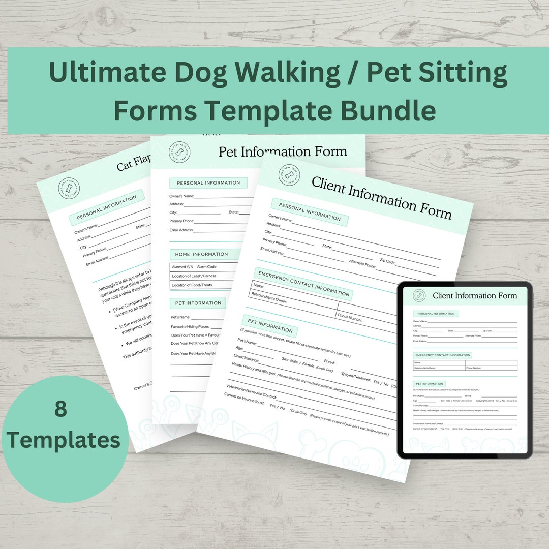 Ultimate Dog Walking, Pet Sitting Business Form Template Bundle, Pet ...