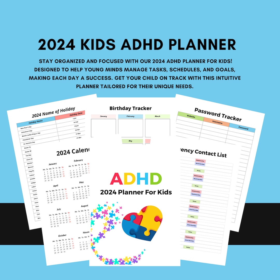 Printable 2024 Kids ADHD Planner, ADHD Student Planner, Kids Mental ...