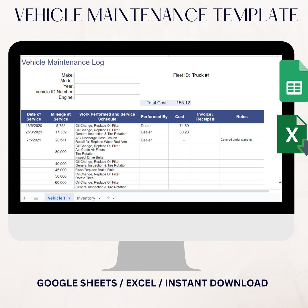 Automotive Vehicle Maintenance Template | Car Repair | Auto Repair Log ...