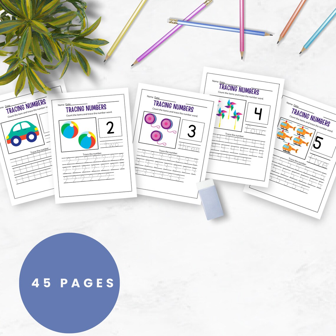 Pre-school Printable Numbers Workbook, Kindergarten Numbers Activities ...