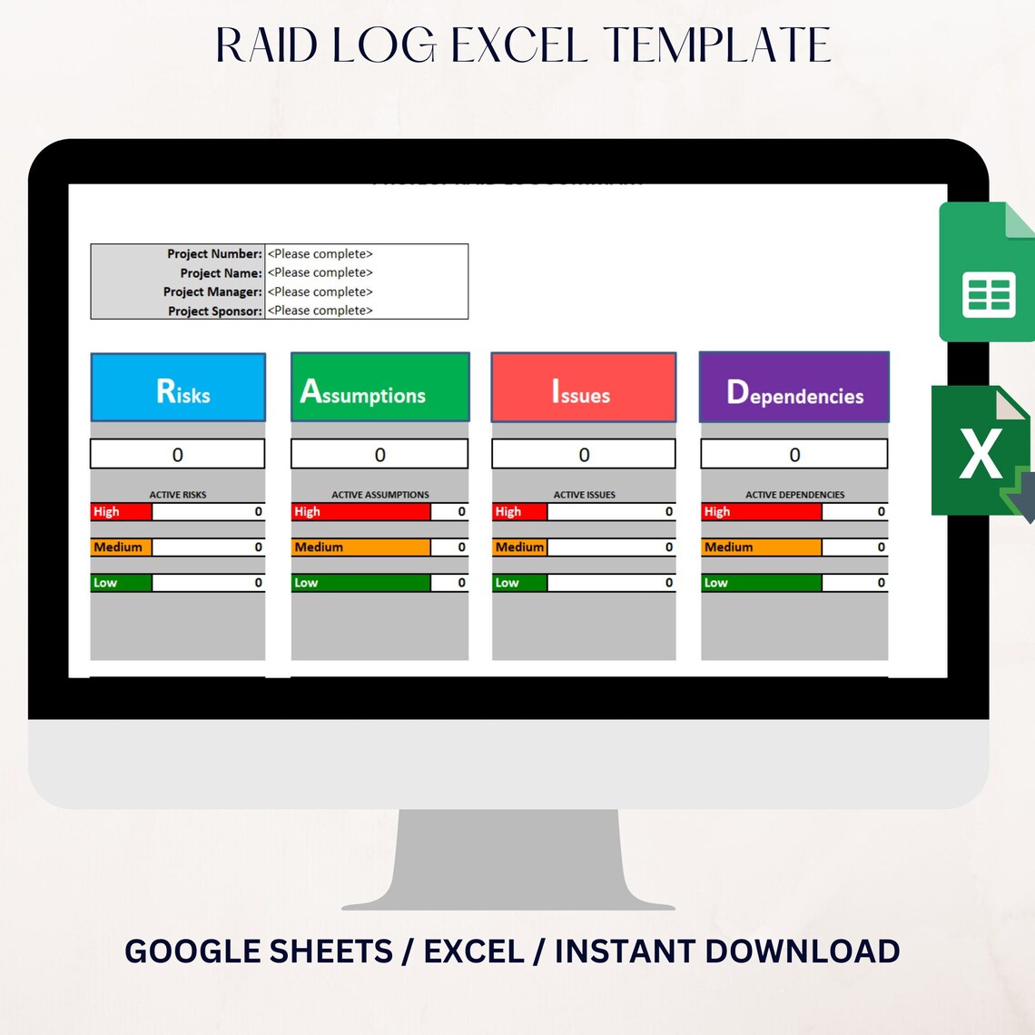 Raid Log Excel Template, Spreadsheet Tasks Management & Accountability ...