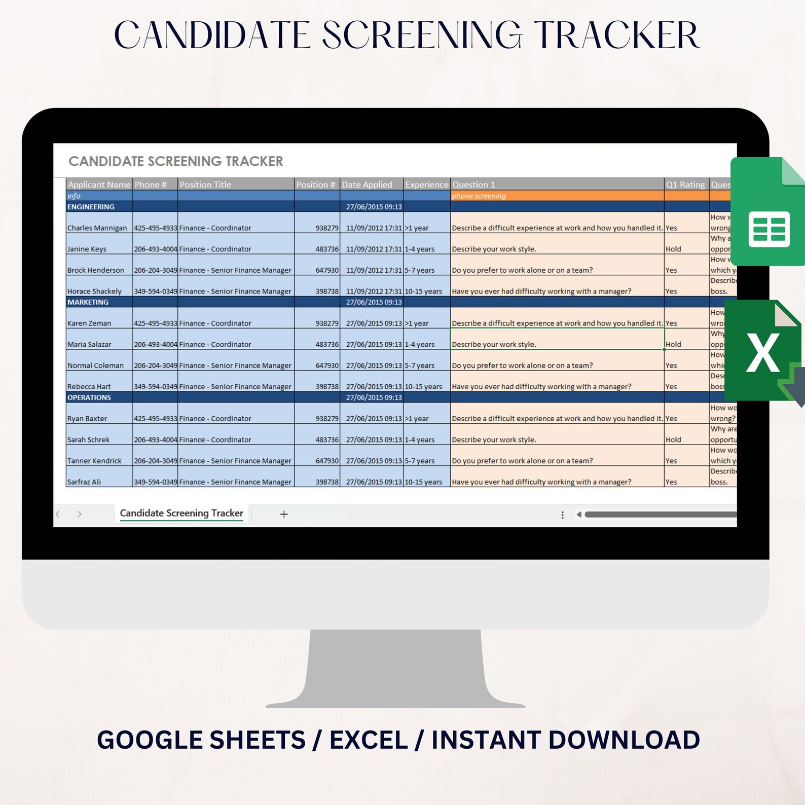 Candidate Screening Tracker Excel Spreadsheet, Interview Evaluation ...