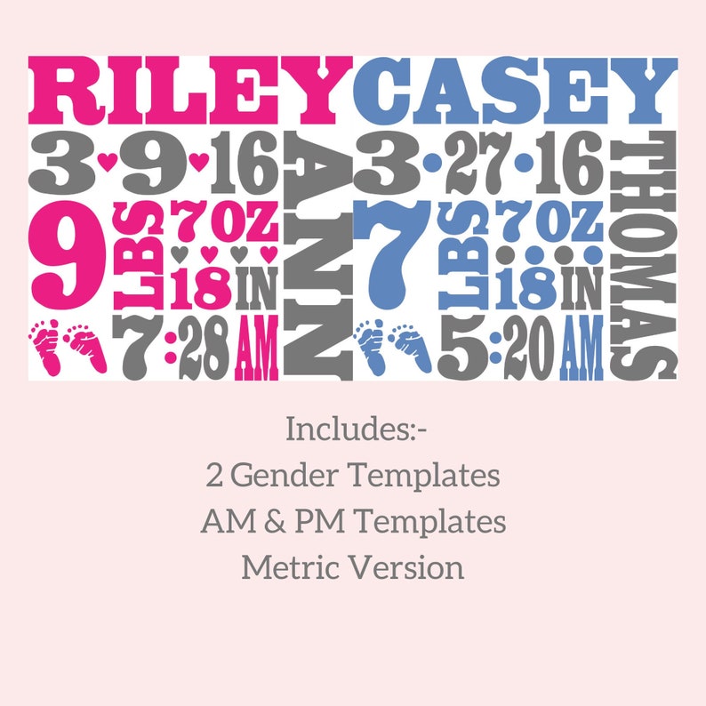 Baby Birth Announcement SVG DXF EPS Template, Birth Stats Svg, Baby Svg ...