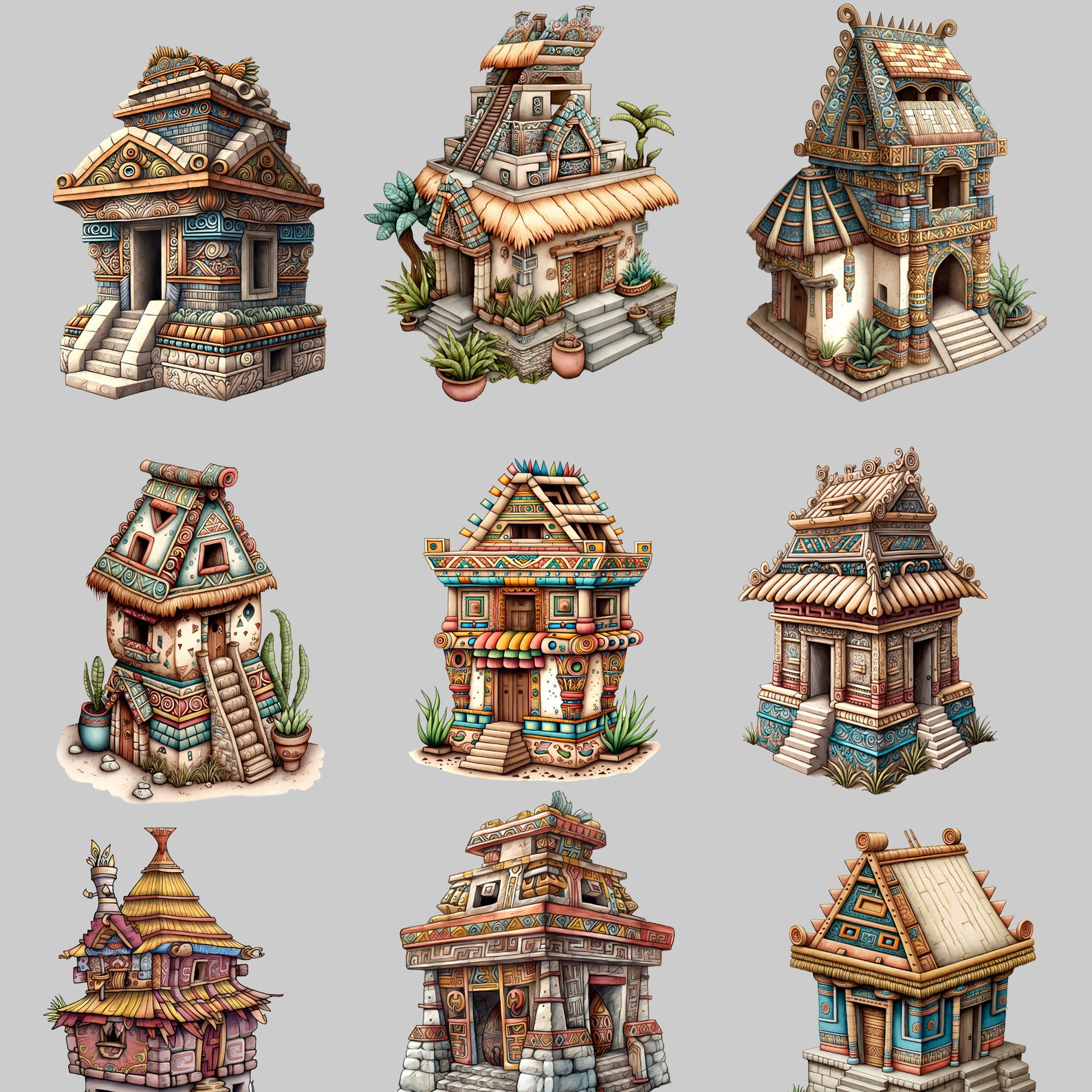 Little Aztec Houses 12 PNG Clipart Bundle Little House PNG House PNG ...