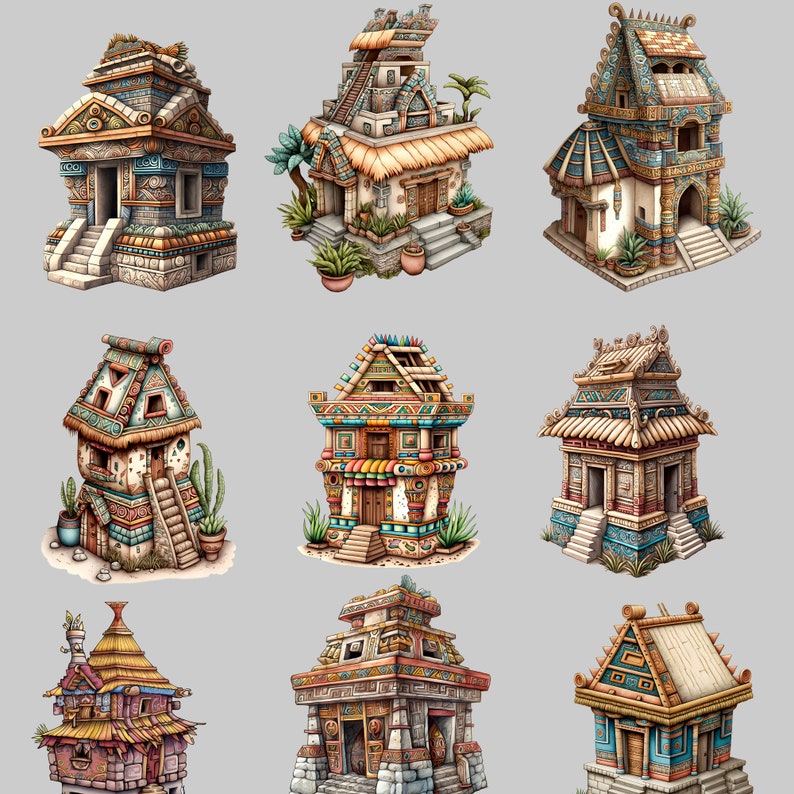 Little Aztec Houses 12 PNG Clipart Bundle Little House PNG House PNG ...