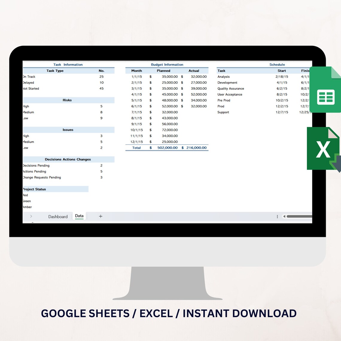 Simple Project Management Spreadsheet Simple, Excel Dashboard, Task ...