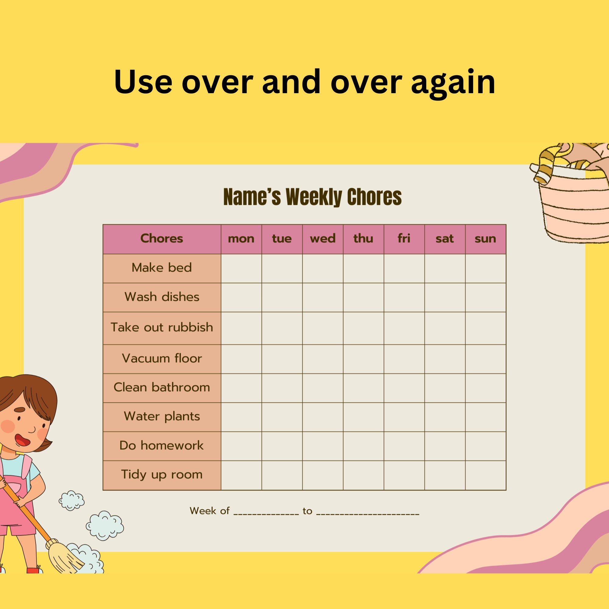 Editable Kids Chore Chart, Edit in Canva Then Print, Use Over and Over ...