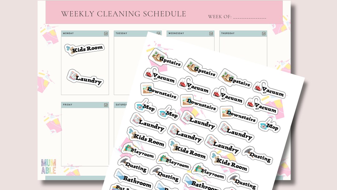 Weekly Cleaning Schedule Planner & Sticker Pack Bundle - Etsy