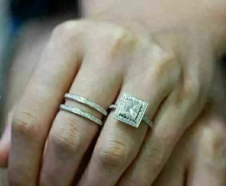Enhancer Ring Sets 2CT Princess Cut Diamond Bridal Set - Etsy