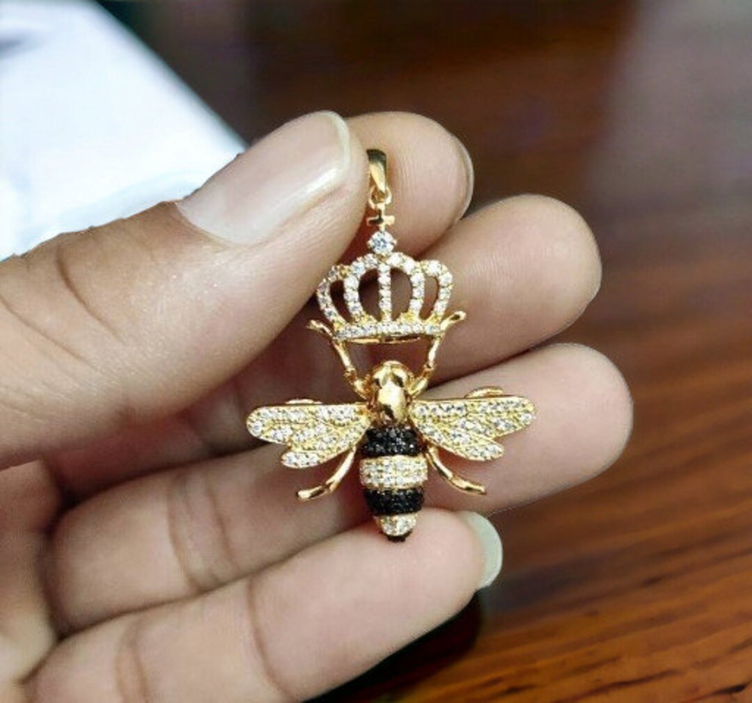 Queen Honey Bee Charm Pendant, 14k Yellow Gold Over 925 Silver, 1.88ct ...