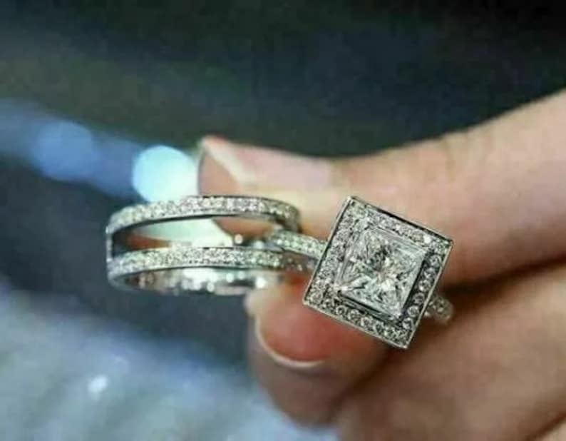 Enhancer Ring Sets 2CT Princess Cut Diamond Bridal Set - Etsy