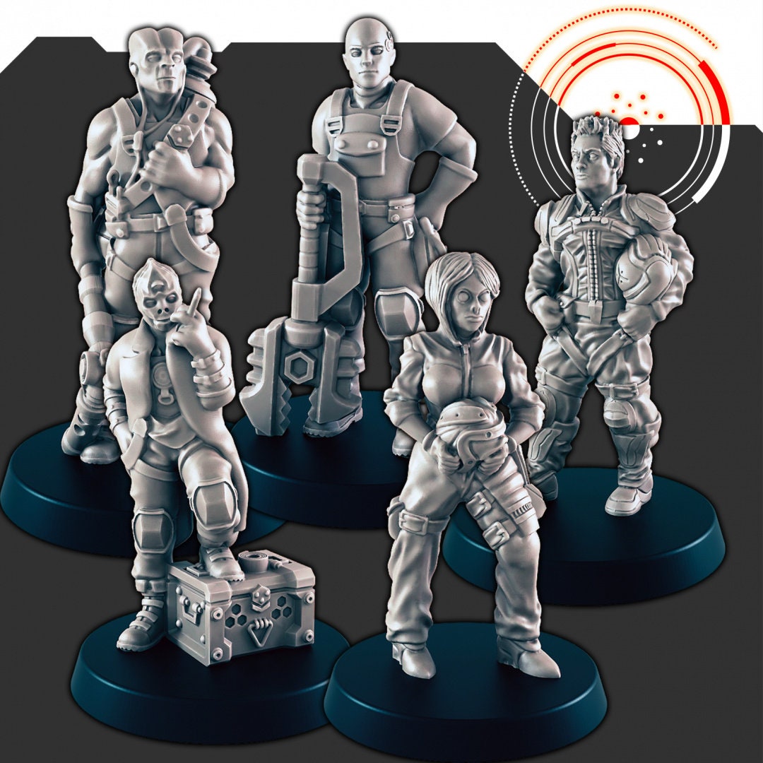 Dungeons & Dragons Sci-fi Dock Workers and Pilots Set of 5 Miniatures ...