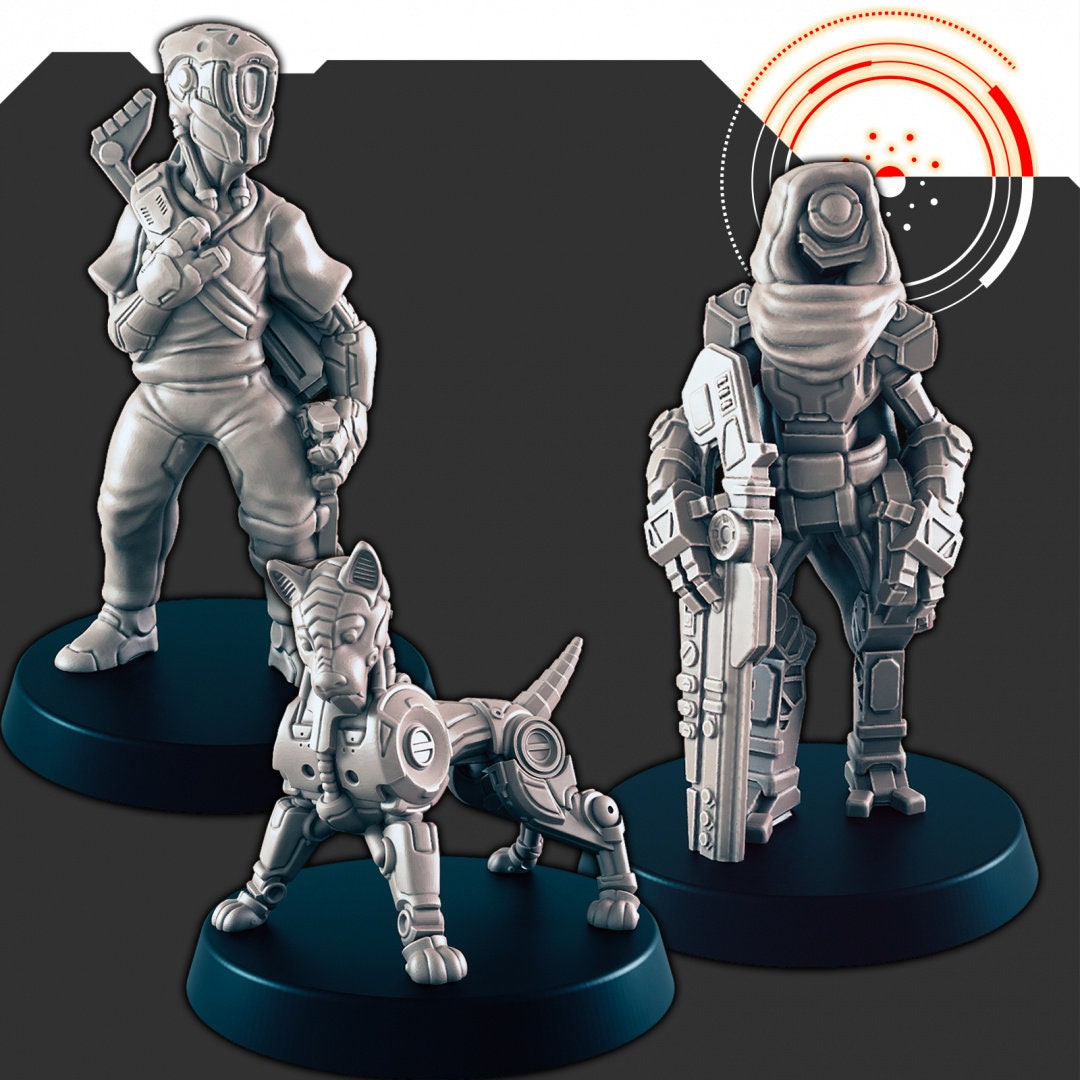Dungeons & Dragons Sci-fi Hunters and Cyber Dog Trio of 3 Miniatures ...
