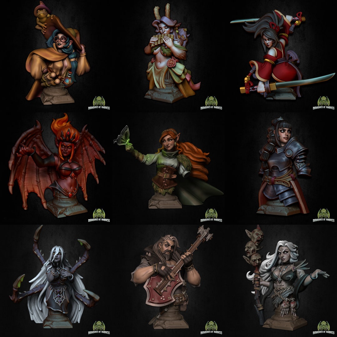 Unpainted Busts by Miniatures of Madness Demory Ruby Cybel Kimiko Ester ...