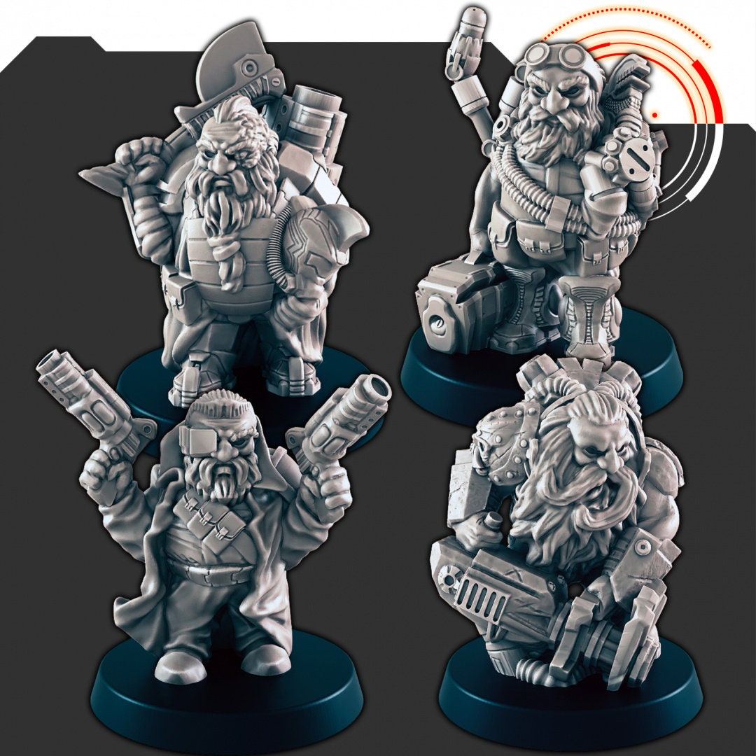Dungeons & Dragons Sci-fi Space Dwarves 4 Miniatures for Pathfinder 2E ...