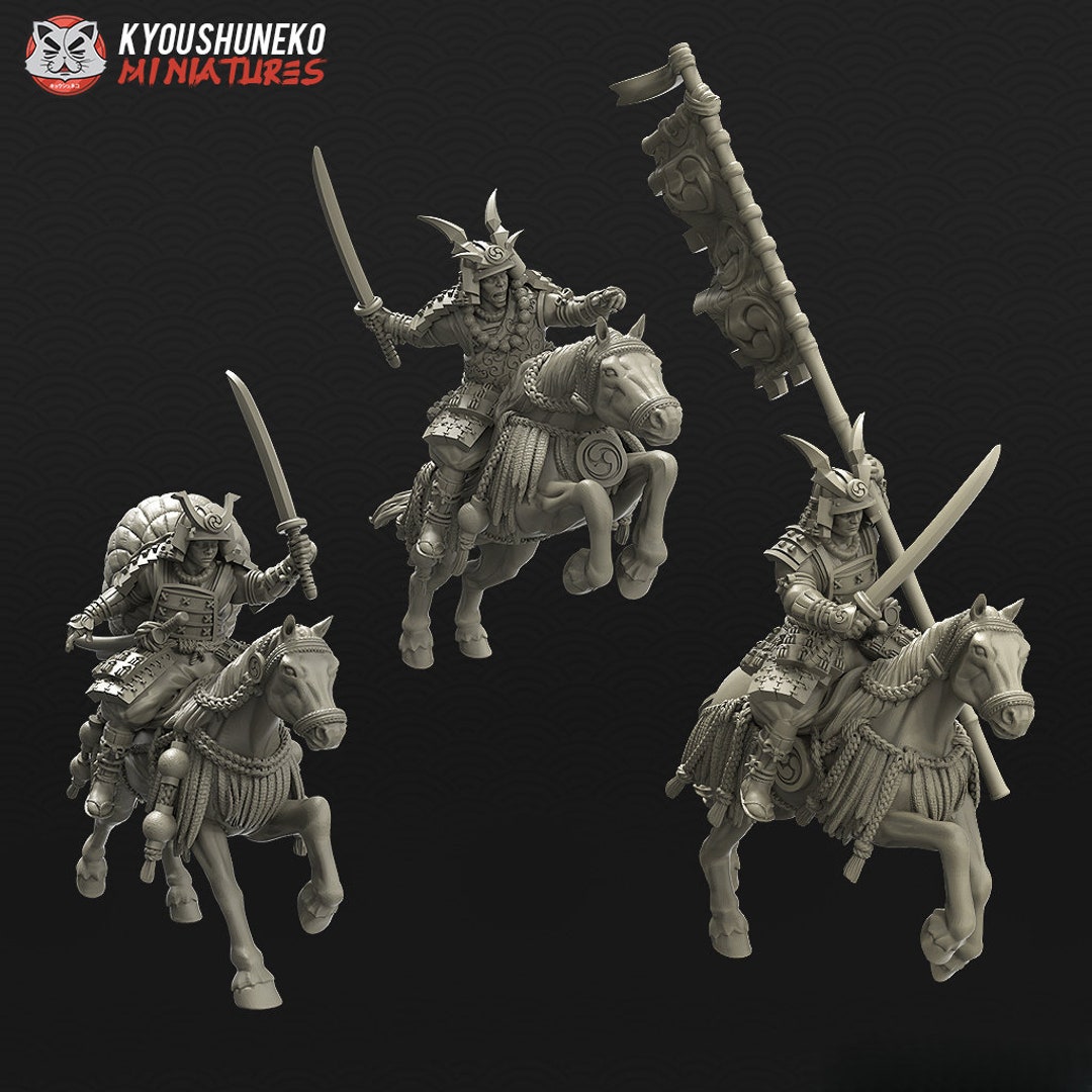 Japanese Samurai Mounted Command Group Miniature Japanese Yokai Kensei ...
