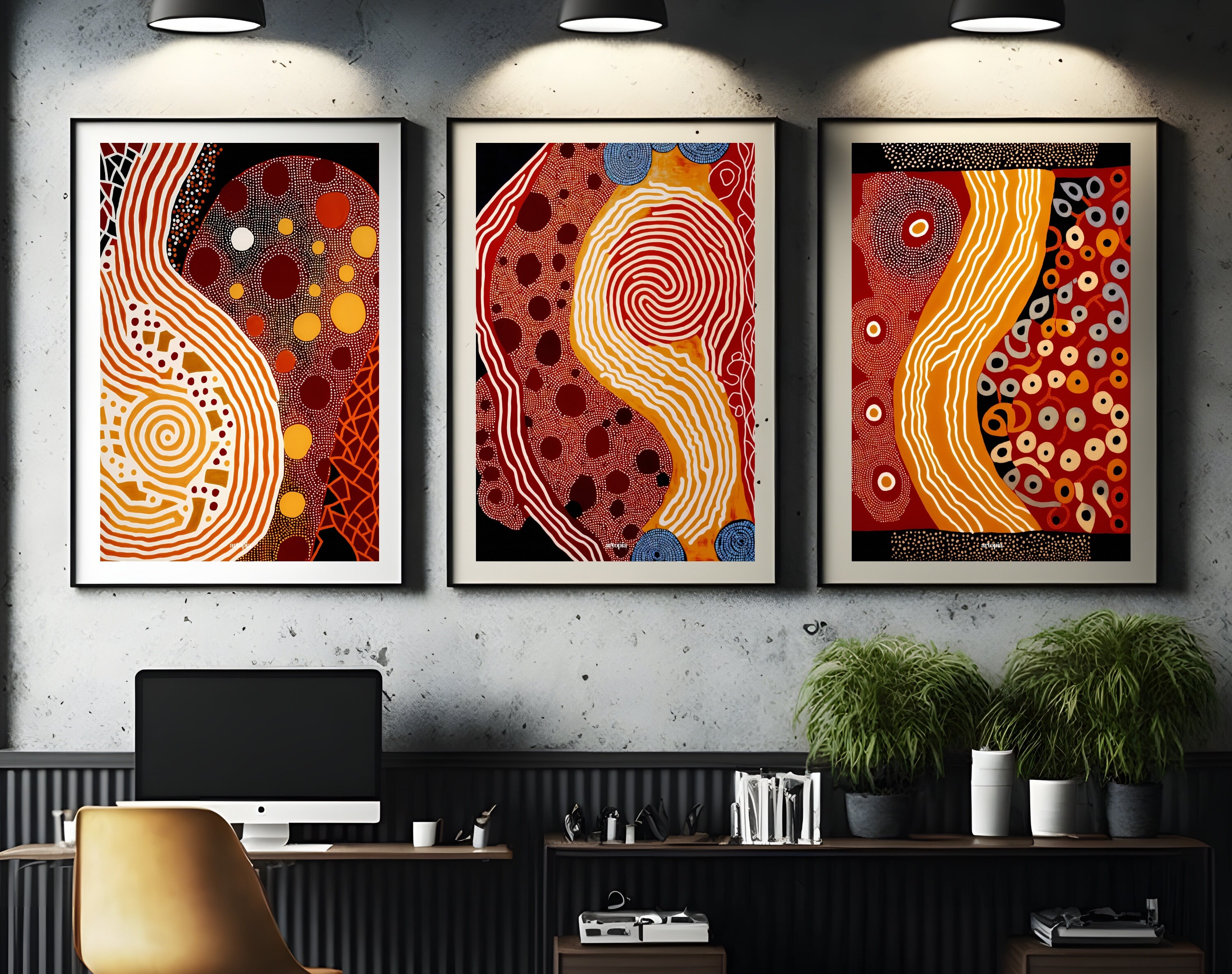 Aboriginal Art Originals, Set of 3, Indigenous Australian Ethnic Tribal ...